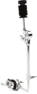 pearl chb75ca classic no-drill bass drum cymbal holder with finish-saving hoop clamp and unilock gearless cymbal tilter.