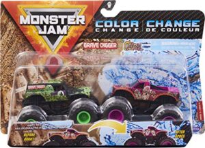 monster jam, official grave digger vs. calavera color-changing die-cast monster trucks, 1:64 scale