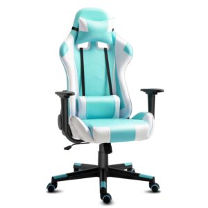 modern-depo high-back swivel gaming chair recliner with lumbar support and headrest, height adjustable ergonomic office desk chair, blue white