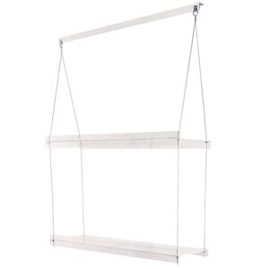 generic hanging window plant shelf in clear acrylic with bonus wall mounted herb or flower pot – 2 height adjustable shelves, kitchen window garden, indoor plants, display shelf. l20” x h34” x d6”