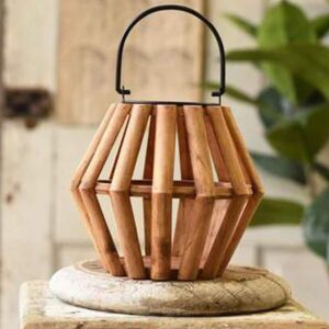 orchid & ivy 7.5-inch rustic open wood decorative lantern candle holder with metal handle, no glass – indoor outdoor home or garden decor - modern hanging or tabletop decoration