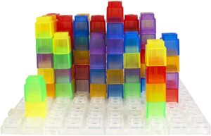 think fast toys | translucent counting & sorting cubes with stacking board | assorted colors | retail packaging | stem & home learning toys