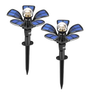 sainsonic solar spot lights outdoor, lotus ip67 waterproof garden lights with 5 no peeling panels for long life, bright led landscape lighting for yard walkway path, 700 lumens cold white, 2 packs