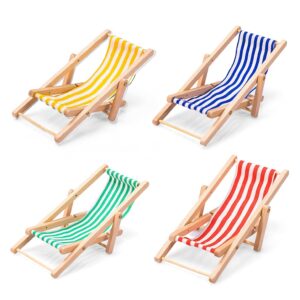 dollhouse miniature furniture accessories foldable wooden beach chair mini longue deck chair doll house ornament kits for diy fairy garden dollhouse decoration - pack of 4