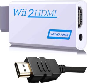 generic ogoeen wii to hdmi converter 1080p for full hd device, wii2 hdmi adapter with 5ft high speed hdmi cable, with 3.5mm audio jackandhdmi output, supports all wii display modes 720p white cable