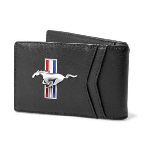 ipick image, compatible with - ford mustang tri-bar logo black pu leather slim rfid resistant bi-fold men wallet