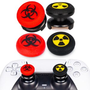 playrealm fps thumbstick extender x 2 & printing rubber silicone grip cover x 4 for ps5 & ps4 controller (radiation black & bioh red)