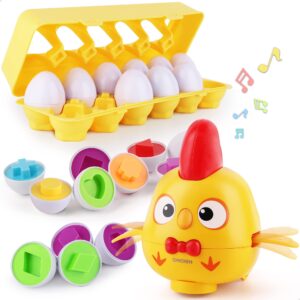 iplay, ilearn baby musical chicken w/matching egg toys, boy girl educational learning color shape sorter game egg, interactive montesorri birthday gift for 12 18 month 1 2 3 year old toddlers infant