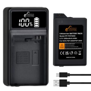 pickle power psp 3001 battery and led display charger for sony psp 2000/3000 psp-s110 console, psp-3001 psp-3002 psp-3000 psp-3004 psp-2001 psp-2002 psp-2003,psp lite, psp slim