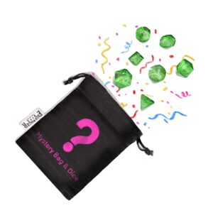 surprise me mystery dice set with free printed dice bag - includes one matching and complete 7 piece polyhedral dice set and one printed dice bag