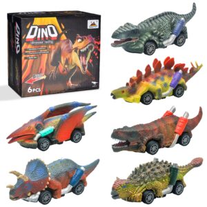 jaolex dinosaur toys pull back car for kids 6 pack, dino cars toys vehicles monster truck for boys girls, mini animal push back cars dinosaur games with t rex for toddlers ages 3,4,5,6 7 8 year old