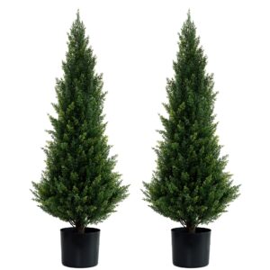 artificial topiary cedar trees faux pine shrubs uv resistant artificial bushes artificial plants for indoor outdoor garden,3 feet-2 pack