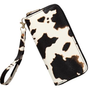 fanwill leopard print wallet for women cheetah wristlet purse zip around card holder(leopard 1)