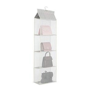 micokay hanging handbag purse organizer, purse storage organizer holder for wardrobe closet hanging shelves (4 pockets) (beige)