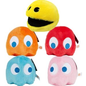 wjcnpac-man 6inches pac plush toy, ghost stuffed plushes,set of 5 toys can be used for party decoration, soft and comfortable stuffed animal, suitable for birthday gifts, children's day giftsetc.