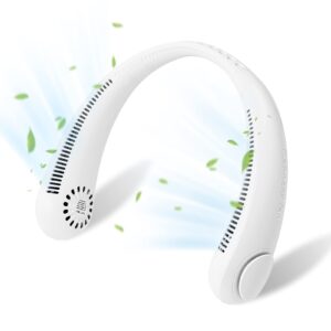 youley portable neck fan, hands free bladeless neck fan 360° bendable small fan cooling usb fan rechargeable personal fan 3 speeds wearable neck fans for home office outdoor travel sports (white)