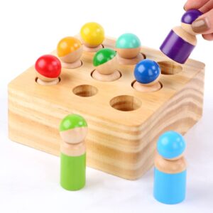 xylolin montessori toys for toddlers, wooden rainbow peg dolls shapes sorting toys, 9 wood people figures cylinder blocks, preschool learning educational toys pretend play for kids