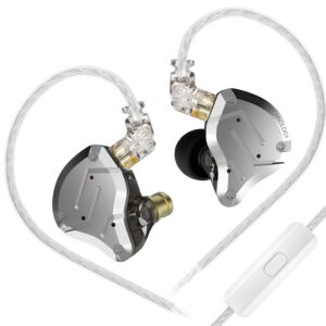 kz zs10 pro in ear monitor earphone, 4ba 1dd metal earbuds, hifi bass headphones iem with detachable 2 pin c-cable(black mic)