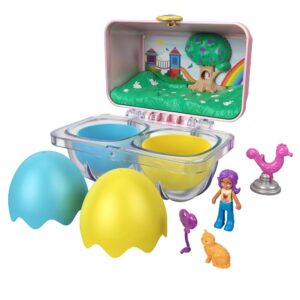 polly pocket mystery surprise egg carton - pink rainbow playground theme, pink, blue, yellow