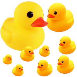 umbresen 9 pcs bath duck toy yellow rubber ducks preschool bathtub duckies gift for baby shower infants toddlers kids car pool floaty halloween christmas adults party favors carnival theme decorations