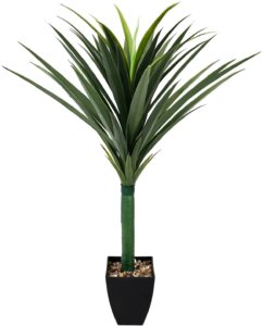 worth garden artificial yucca tree 3ft,tropical yucana plant,realistic tropical dracaena artificial tree faux silk plant fake potted plant,indoor outdoor décor,black pot & 20g dry greenmoss included