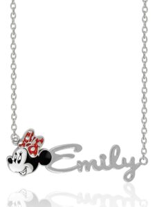 disney minnie mouse custom name necklace - sterling silver name necklace personalized, minnie mouse face