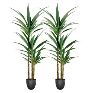 lambye artificial tree, 4.6 feet agave plant with 3 heads in plastic pot, potted fake greenery for home, office, indoor and outdoor modern decoration(2 pack)