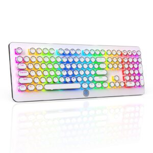 stoga retro mechanical keyboard, typewriter keyboard, rgb gaming keyboard with rgb backlit, wired white keyboard with round keycaps and multimedia keys for gaming/office(108 keys, brown switch)