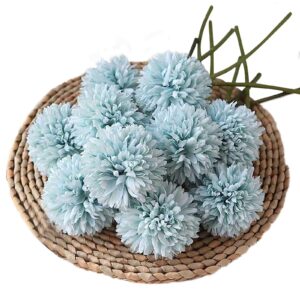 svatao artificial chrysanthemum ball flowers- 12pcs silk flower bouquets for wedding present decor for home office house party garden blue