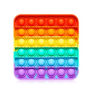 push pop bubble fidget sensory toy - for autism, stress, anxiety - kids and adults (rainbow square)