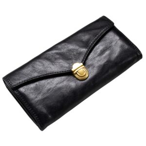 ancicraft womens wallet leather purse fashion for women phone cards with vintage clasp coin pocket (black)