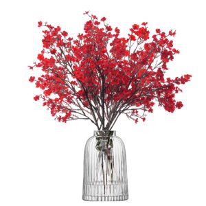 uieke 6 pcs baby breath artificial flowers faux silk gypsophila bouquet fake flower real touch red flowers for hotel home office kitchen bathroom wedding party diy garden vase decor