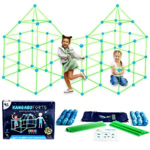 kangabu fort building kit - 120 pieces - glow fort building set for kids ages 4-11 - kids fort building kit, build a fort kit for kids - fort builder, fort making kit, outdoor and indoor fort