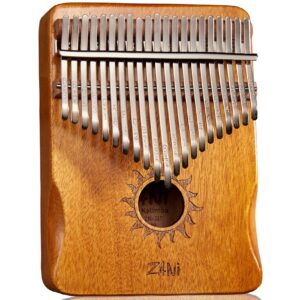 tienclef kalimba thumb piano 21 keys with engraved notes helios pattern handhold cute finger piano mabogany solid wood portable musical instrument with music book for kids adult beginner (natrual)