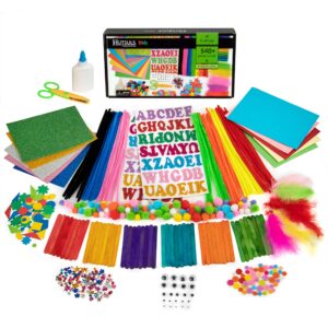 hutsuls kids arts and crafts supplies - toddler craft supplies & materials - preschool craft kits for kids ages 5-7 - ultimate crafting kit for children, girls, boys - pipe cleaners, pompoms, stickers