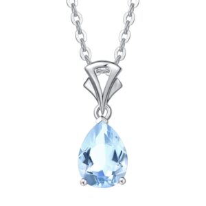 fancime valentine's day gifts aquamarine necklace 14k solid white gold teardrop pendant march birthstone jewelry gifts for mom women