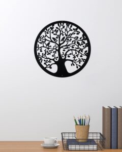 wiphany metal tree of life wall hanging art sculpture 12 inches family tree with birds on branches round contemporary home office decor cut round decorative wall hanging garden art sculpture