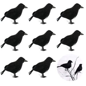 warmtree 8 pcs black feathered crows ravens statue black birds figurine handmade artificial birds halloween crows for halloween party home garden decoration outdoor indoor party supplies props