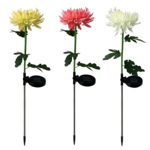 outdoor solar garden stake lights, chrysanthemum decor solar pathway lights led solar garden lights, waterproof stake light for garden patio yard pathway decor