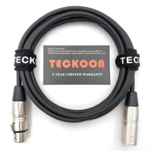 teckoon xlr male to female microphone cable, balanced mic patch cord for microphones, mixers, speakers, dmx lighting, studio and live applications- 6feet, 2pack