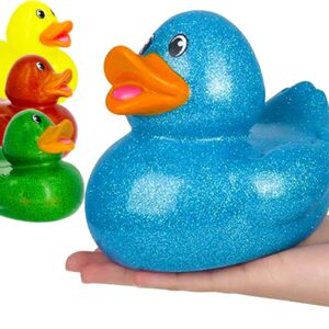 the dreidel company giant glitter rubber duck toy with sound assortment duckies for kids, bath birthday gifts baby showers summer beach and pool activity, 6" (3-pack)