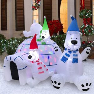 outdoor christmas blow up yard decorations inflatable polar bear family igloo 5x7x6 ft with multi-colored led lights by happythings!