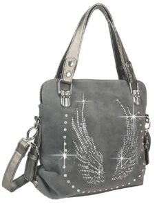 zzfab concealed and carry purse double handles rhinestone wing purse pewter