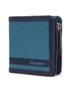 skechers women's rfid blocking small wallet with coin pocket travel accessory-bi-fold, aqua, one size