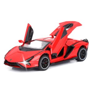 sasbsc toy cars lambo sian fkp3 metal model car with light and sound pull back toy car for boys age 3 + year old (red)