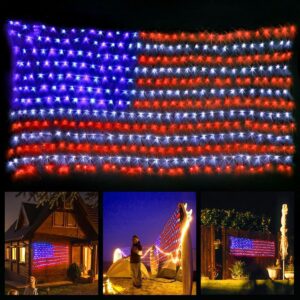 solar american flag string lights - waterproof 420 led solar powered flag net light for 4th of july memorial day decorations yard garden christmas festival holiday patriotic party decoration outdoor