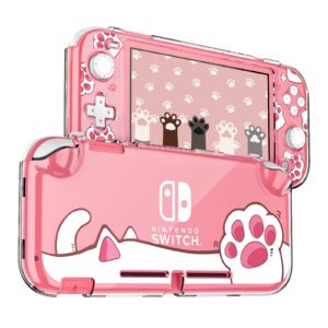 dlseego protective case for switch lite, hard pc clear anti-shock split cover with cat-pad pattern