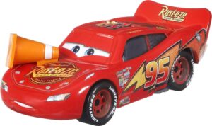 disney car toys lightning mcqueen with cone, miniature, collectible racecar automobile toys based on cars movies, for kids age 3 and older, multicolor