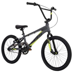 huffy enigma 20" kid's bmx bike, beginner level rider, ages 5+ years old, 3 piece steel crank, 44/16 gearing, rugged and durable, strong and lightweight for speed and handling, matte black