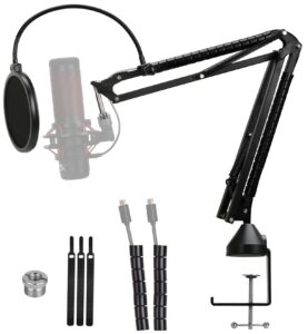 quadcast mic boom arm with pop filter - advanced microphone arm compatible with hyperx quadcast microphone, professional adjustable scissor microphone stand by youshares